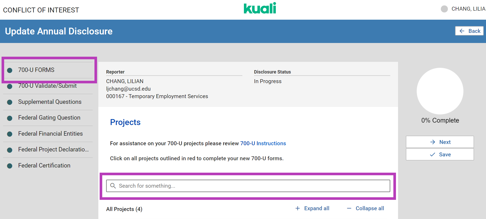 Research Knowledge Base - How to Filter Projects in Kuali COI ...